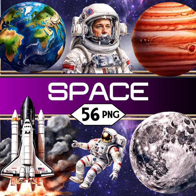 Space PNG Clipart Bundle • Astronaut Planets Rockets Spaceship ...
