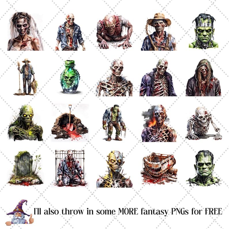 Zombies PNG Clipart Bundle • Gothic Halloween Zombie Scrapbook Graphics ...