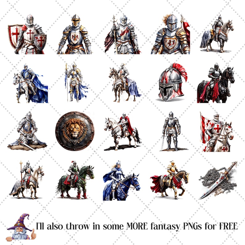 Medieval Knights PNG Clipart Bundle • Knight Fantasy Scrapbook Graphics ...