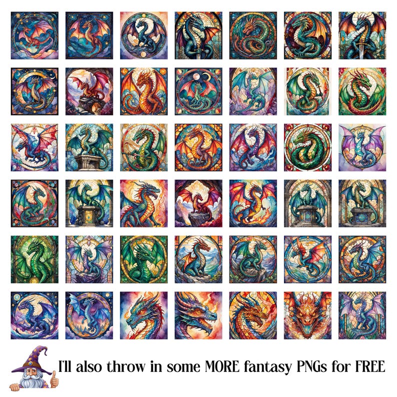 Stained Glass Dragons PNG Clipart Bundle • Medieval Dragon Scrapbook ...