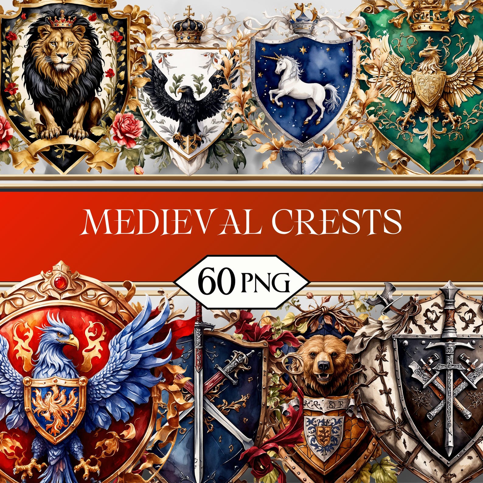 Medieval Crests PNG Clipart Bundle • Castlecore Fantasy Scrapbook ...