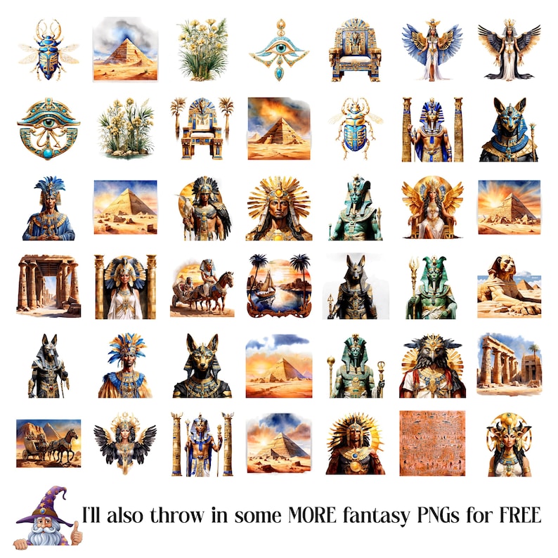 Egyptian Gods PNG Clipart Bundle • Egypt Pharaohs Scrapbook Graphics ...