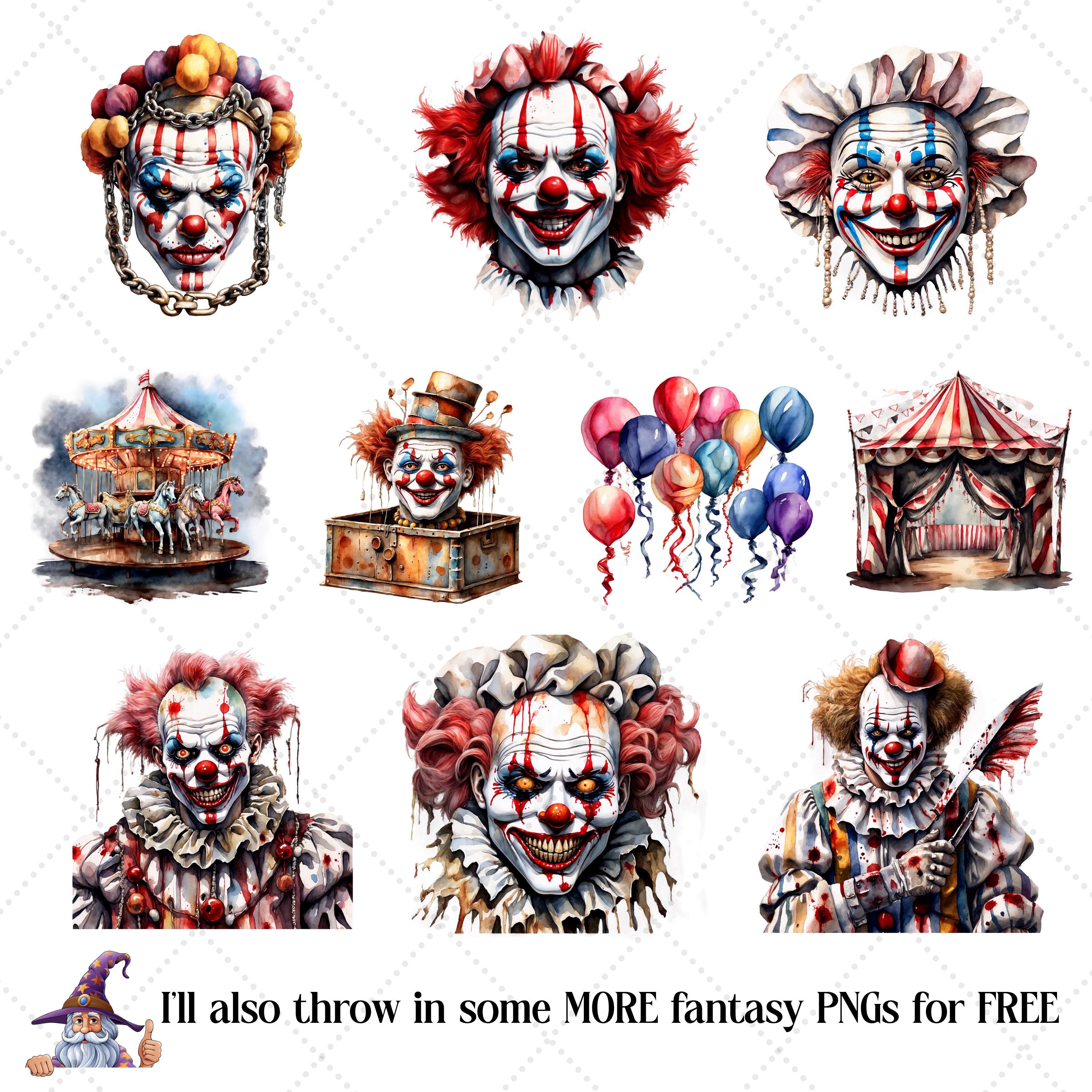 Scary Gothic Clowns PNG Clipart Bundle • Halloween Clown Doll Carnival ...
