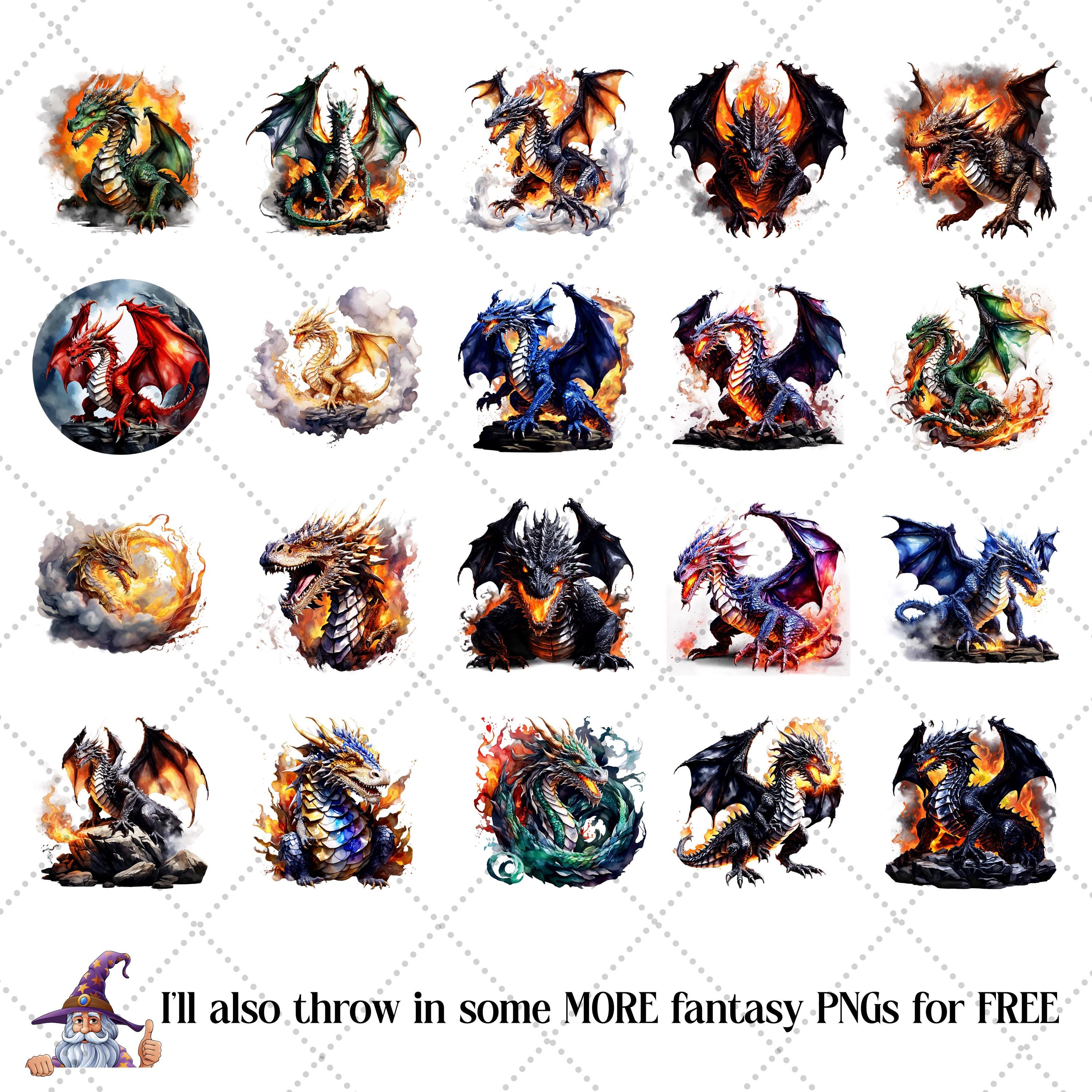 Fire Dragons PNG Clipart Bundle • Fantasy Dragon Age Scrapbook Graphics ...