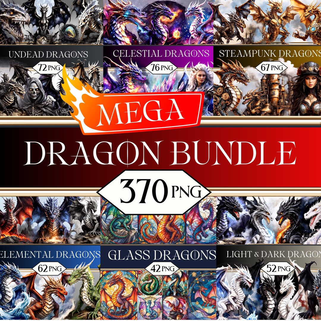 MEGA Dragons PNG Clipart Bundle • Fantasy Mystical Dragon Age Scrapbook ...