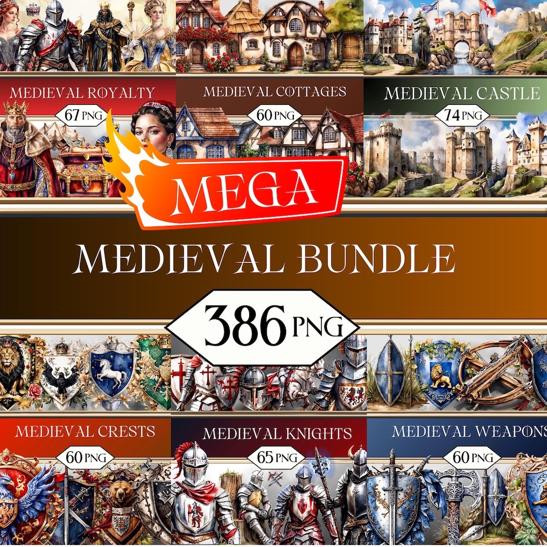 MEGA Medieval PNG Clipart Bundle • Castlecore Knights Fantasy Scrapbook ...