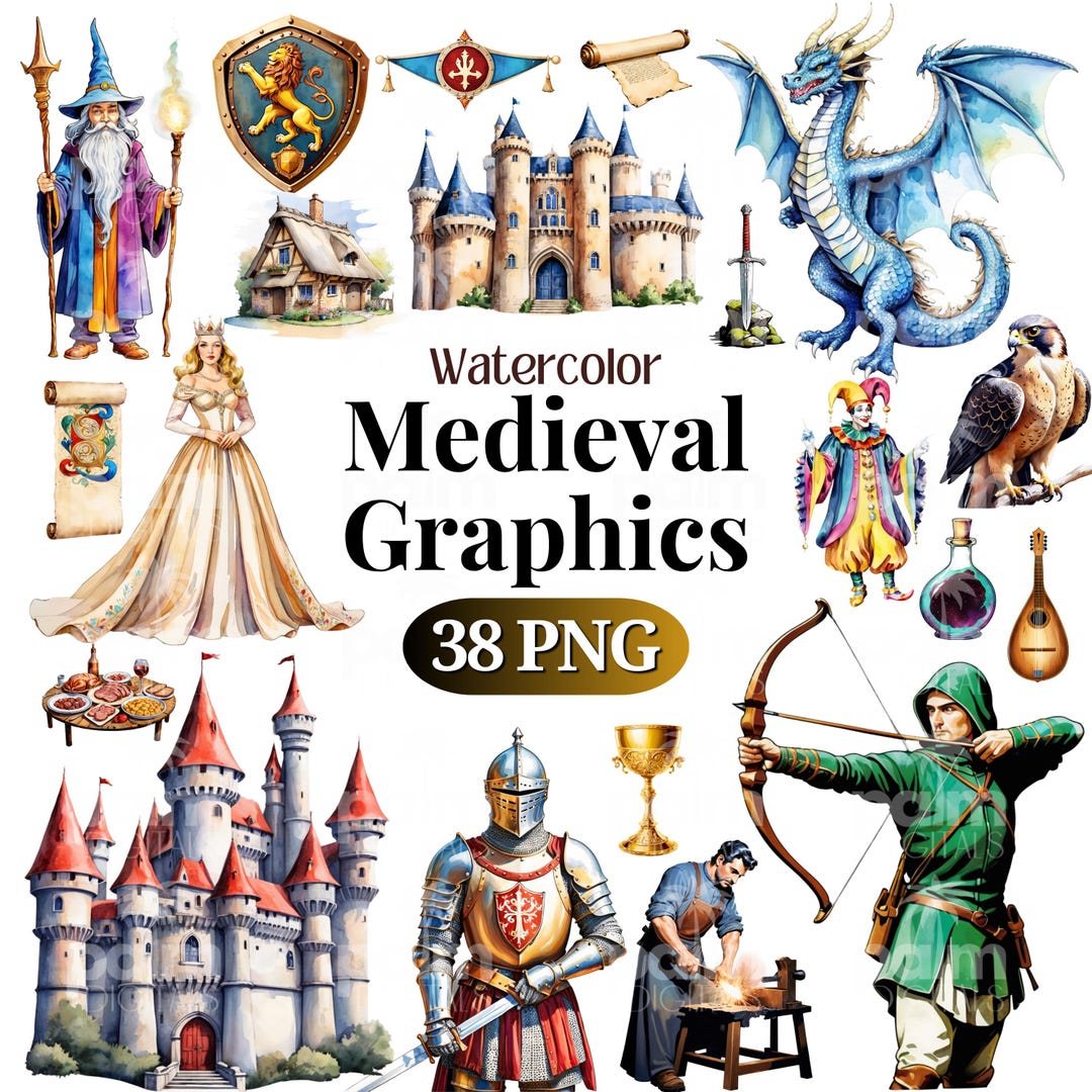 Medieval PNG SVG Clipart • Medieval Scrapbook Graphics for POD ...