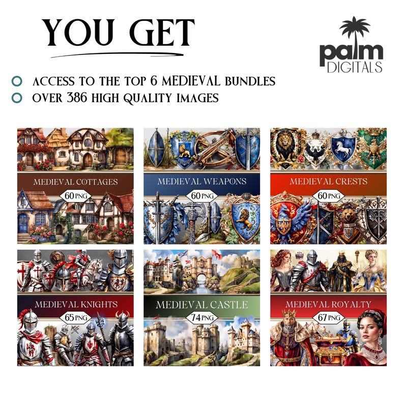 MEGA Medieval PNG Clipart Bundle • Castlecore Knights Fantasy Scrapbook ...