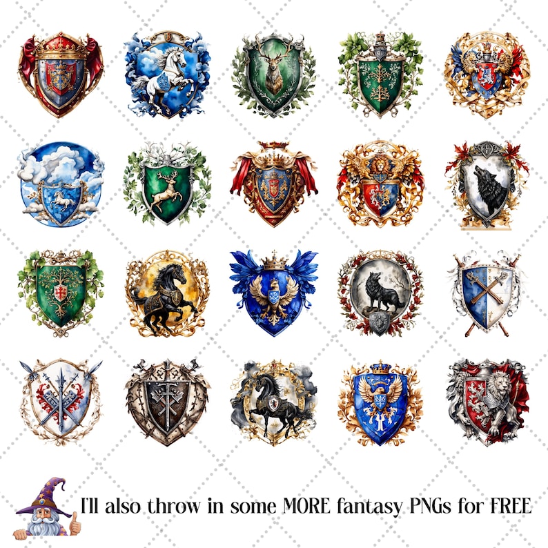 Medieval Crests PNG Clipart Bundle • Castlecore Fantasy Scrapbook ...