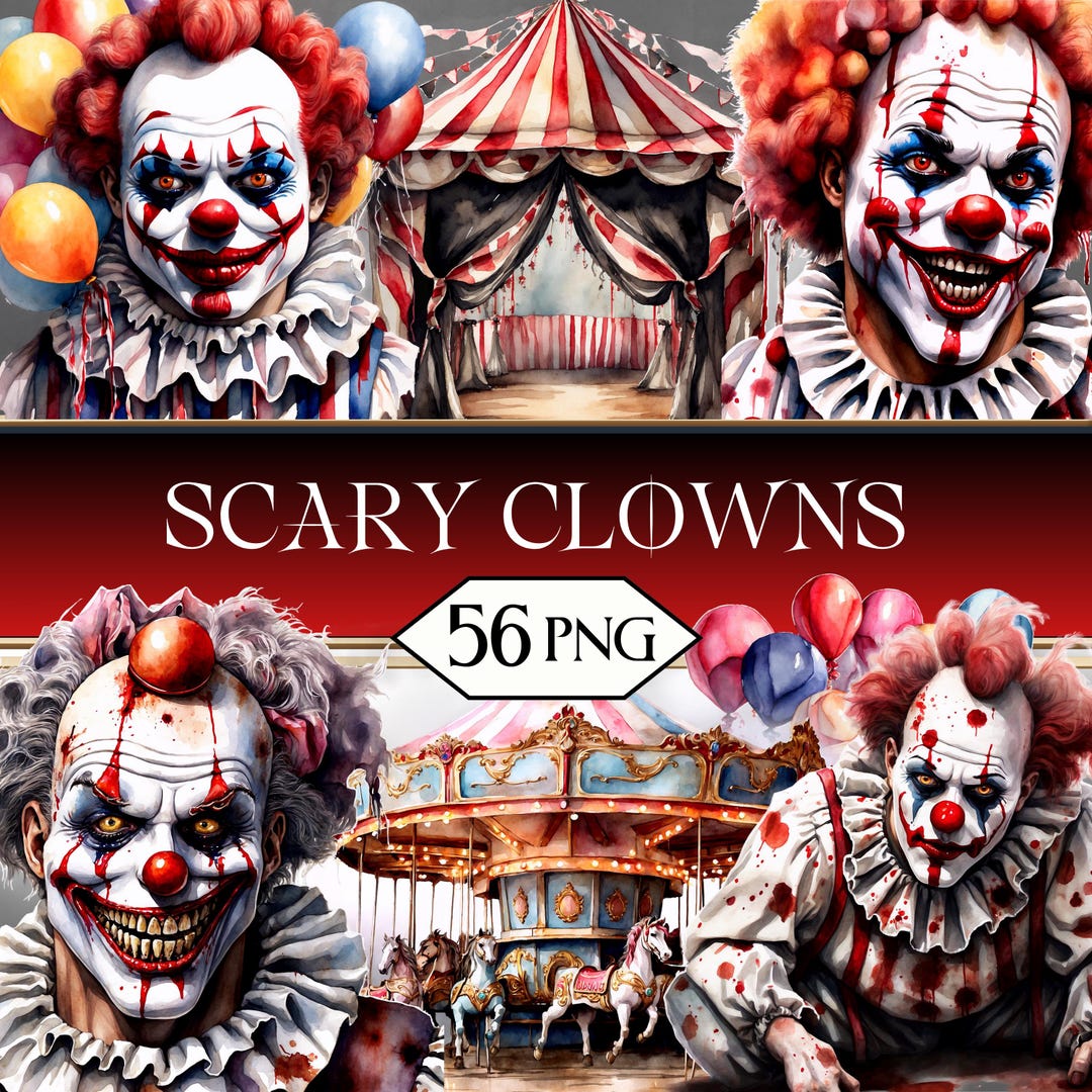 Scary Gothic Clowns PNG Clipart Bundle • Halloween Clown Doll Carnival ...