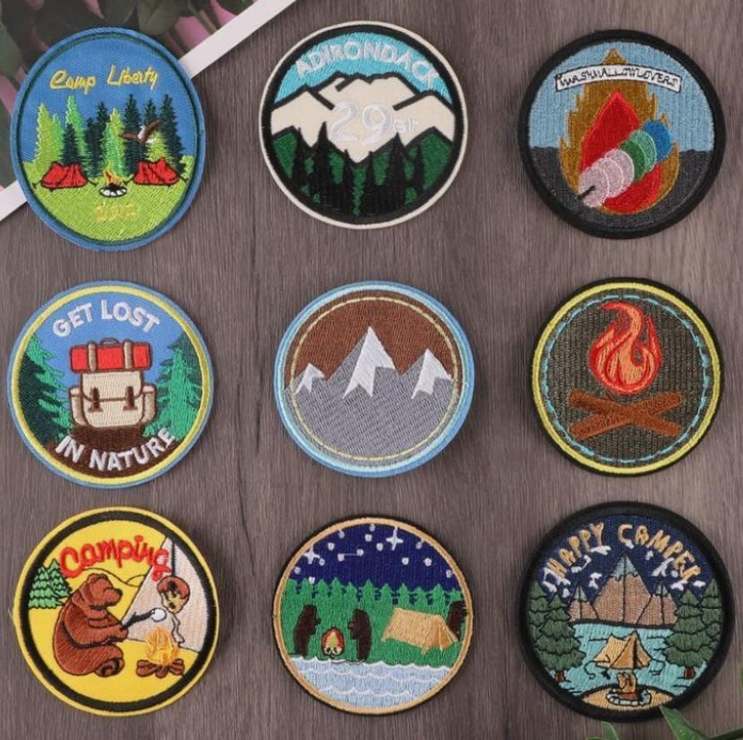 Camping Mountain Sun Embroidery Patches - Nature Outdoor Adventure Iron ...