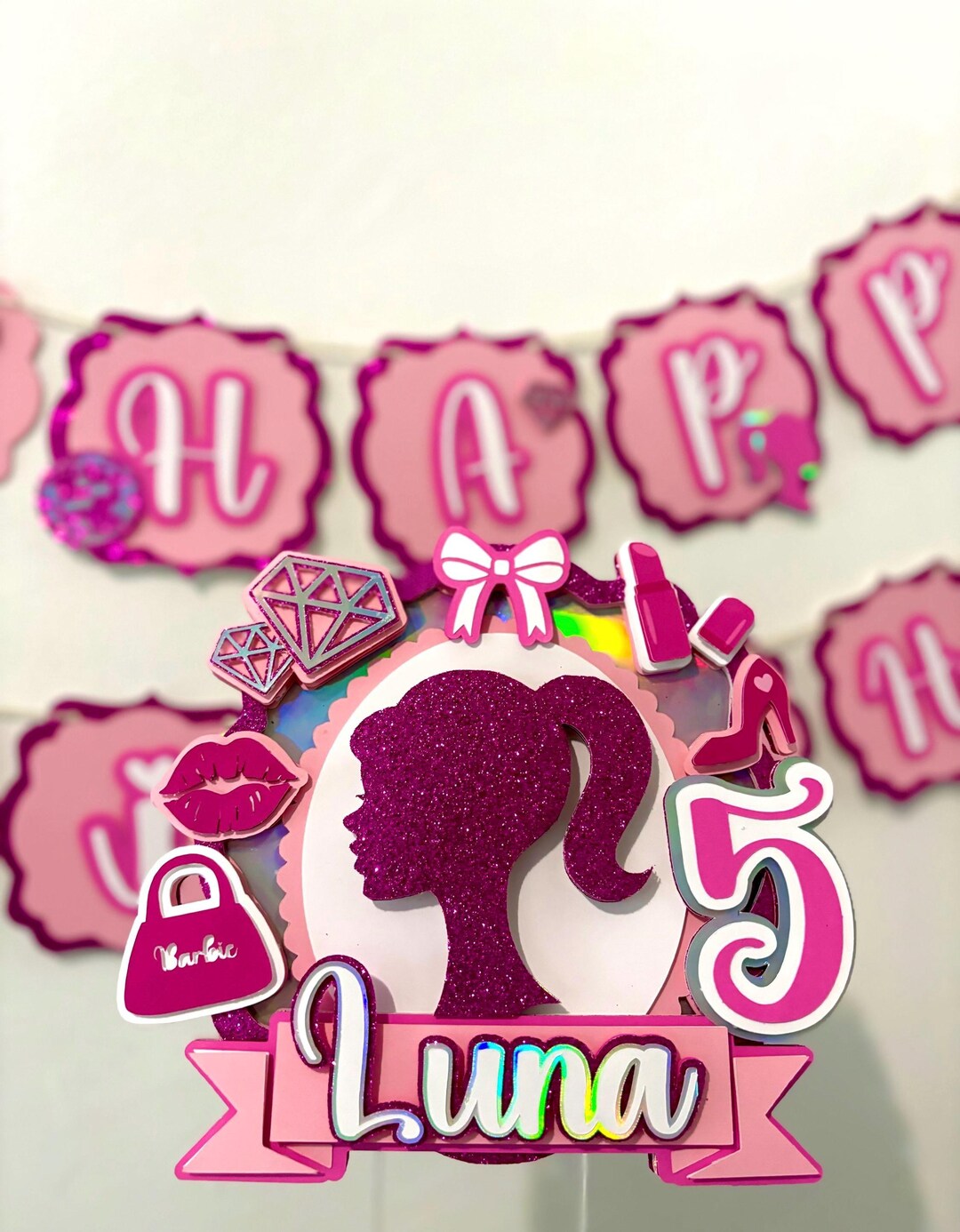 Pink Fashion Doll Cake Topper - Pink Doll Birthday Decor - Personalized ...
