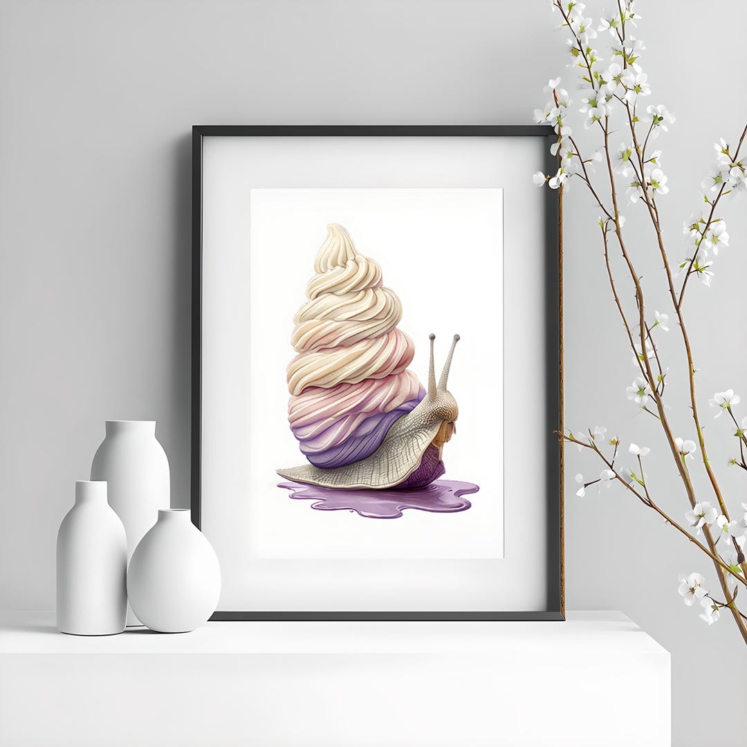 Ice Cream Snail Print, Kitchen Wall Art, Preppy Wall Art, Digital Print ...