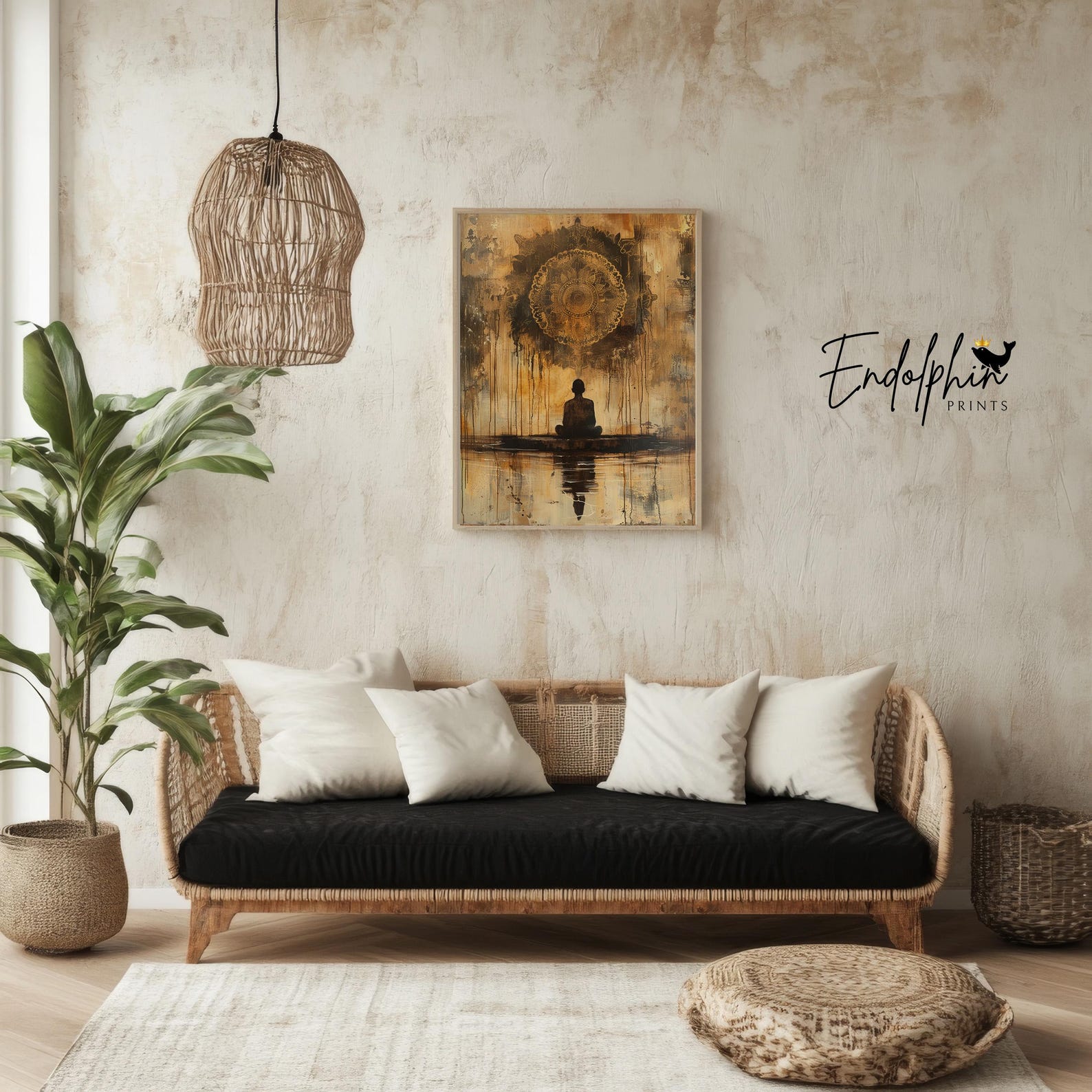 Meditating Buddha Mandala Print: Modern Gold Spiritual Art (digital ...
