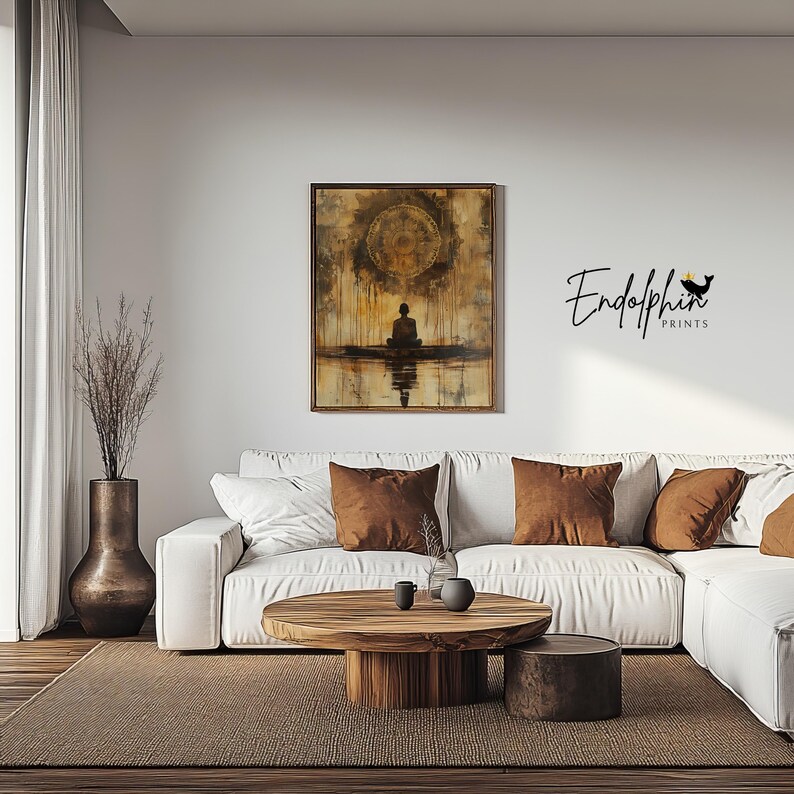 Meditating Buddha Mandala Print: Modern Gold Spiritual Art (digital ...