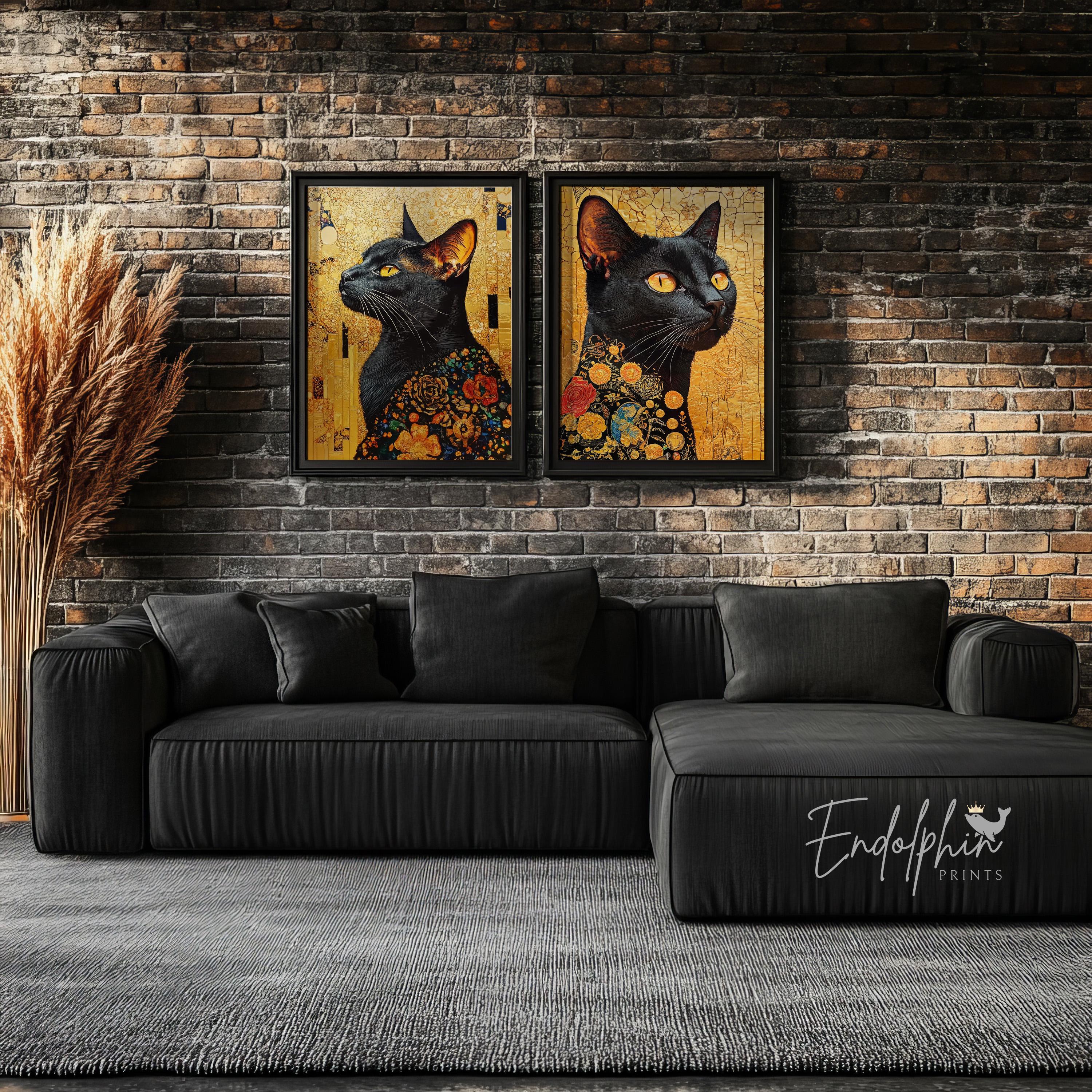 Sacred Black Cat, Spiritual Wall Art, Feline Print, Modern Gold Home ...