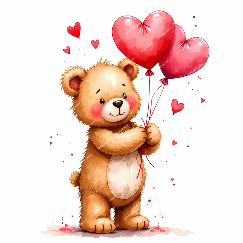 Cute Animals Valentines Day Clipart, Watercolor Valentine, Nursery Wall ...