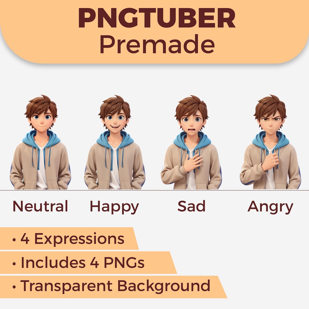 Chibi Anime Boy Pngtuber Avatar: 4 Expressions (streaming Ready ...