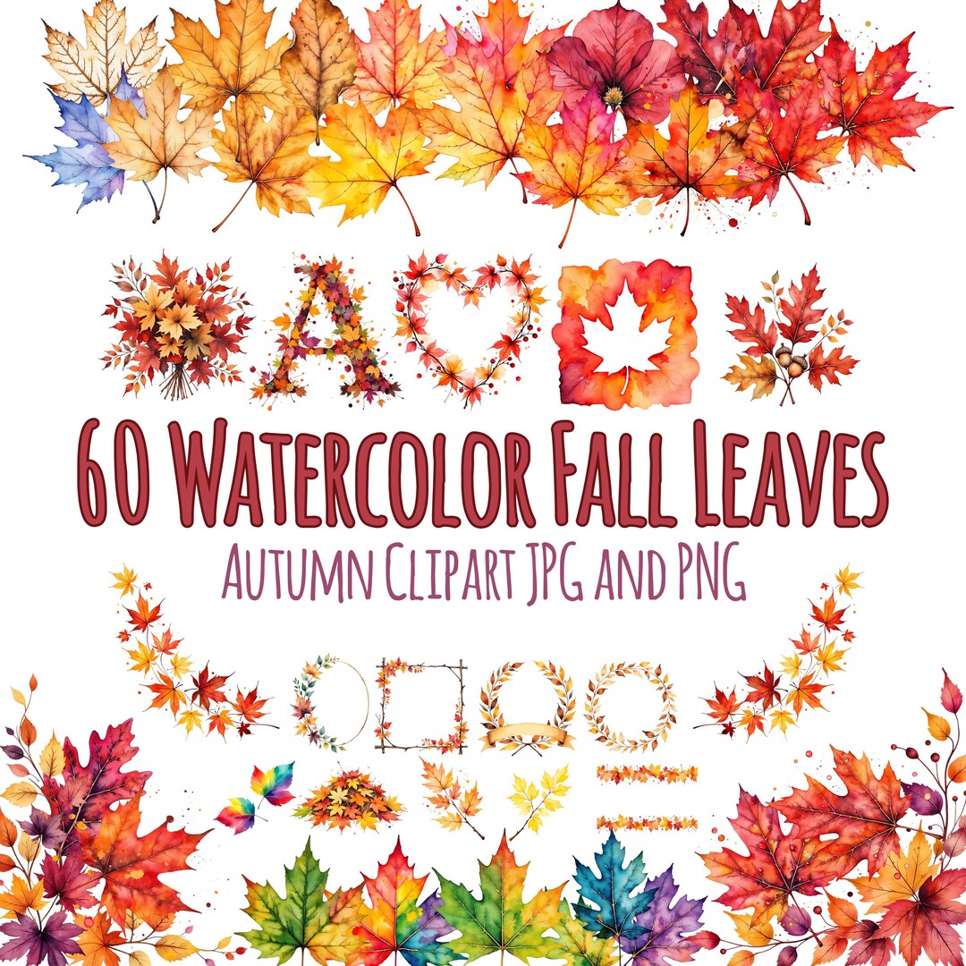 Watercolor Fall Leaves Clipart: Autumn Maple Leaf PNG (digital Download ...
