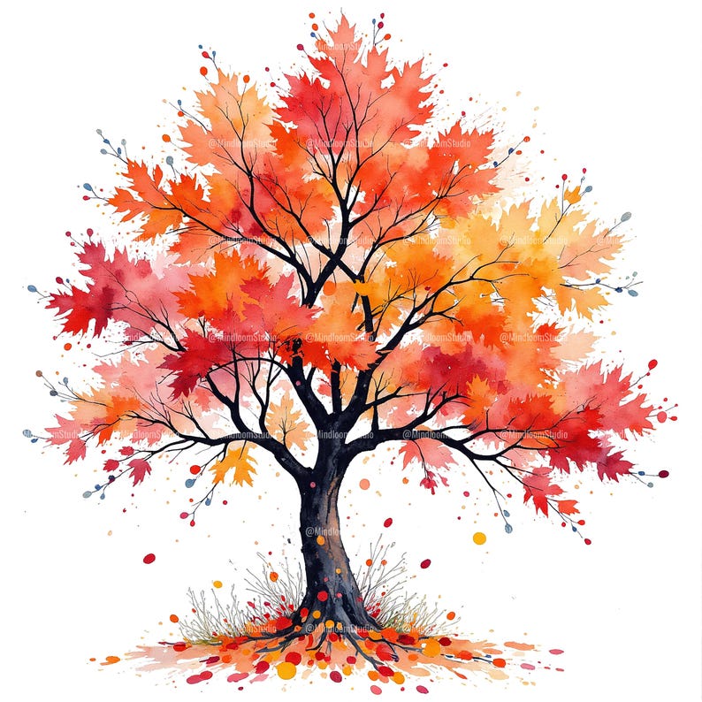Watercolor Autumn Tree Clipart: Fall JPG Bundle (digital Download) - Etsy