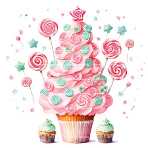 Watercolor Candy Christmas Tree Clipart, Peppermint PNG (digital ...
