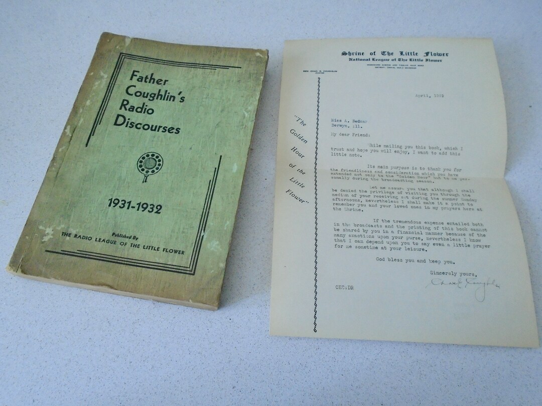 1930s Father Coughlin's Radio Discourses 1931-1932 & Signed Letter Rev ...