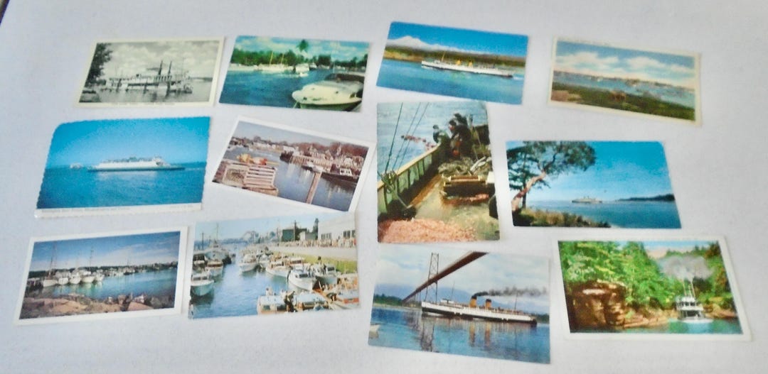 12 Vintage Postcards With Boats Steamers Pleasure Boats Fishing Boats ...