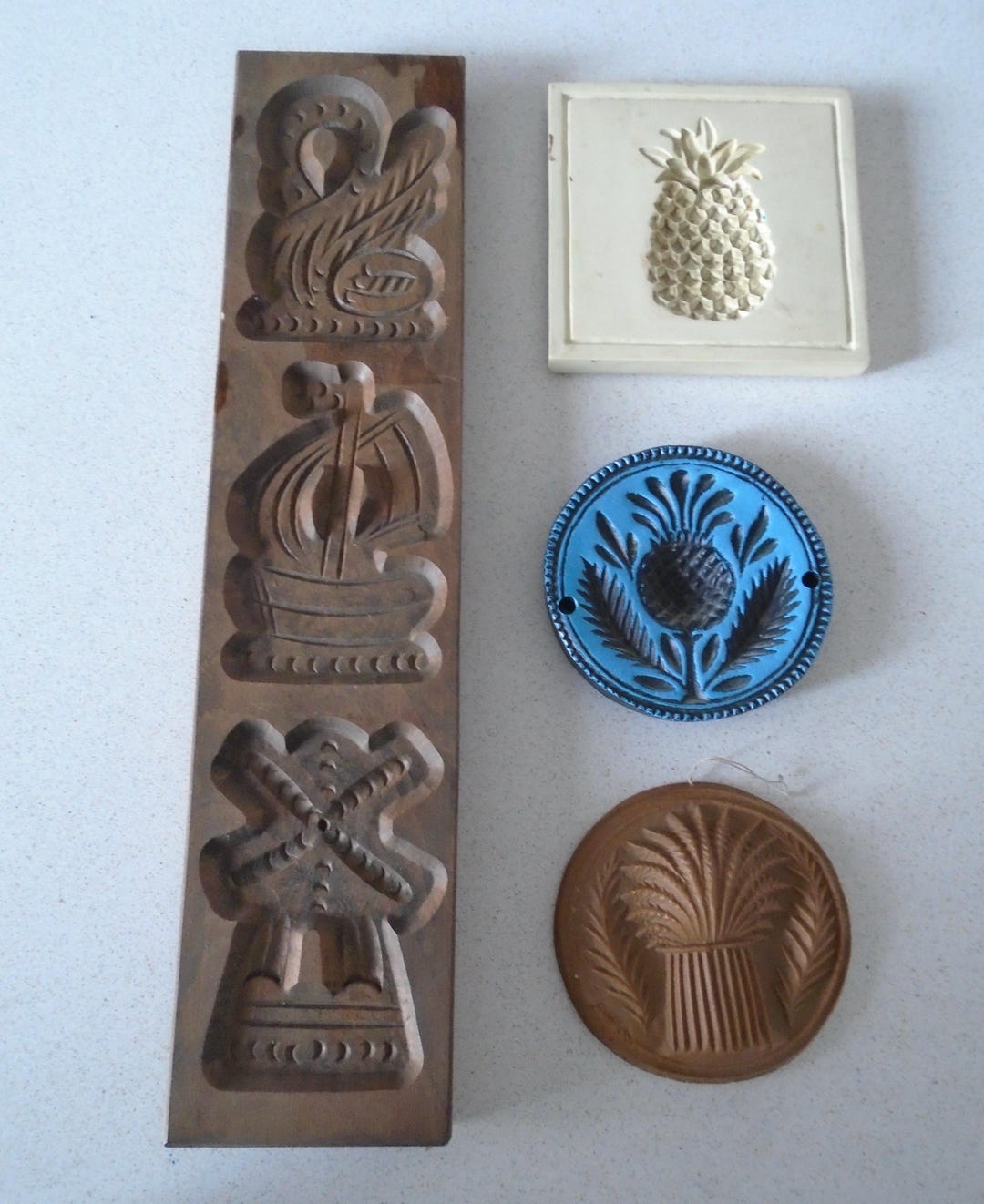 Lot 4 Springerle Cookie Mold & Decor Pineapple Thistle Wheat Sheaf ...