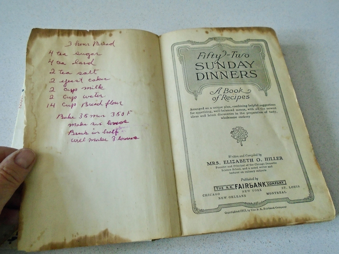 Antique 1915 Fifty-two Sunday Dinners Cookbook : A Book of Recipes for ...
