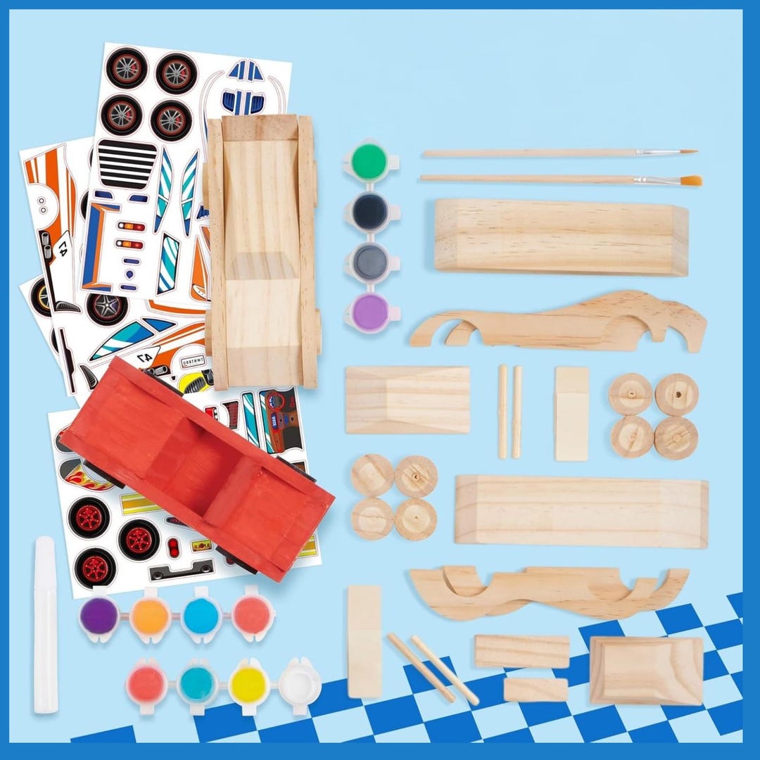 DIY Wooden Race Car Kit - Build and Paint Activity Set for Kids Easy to ...
