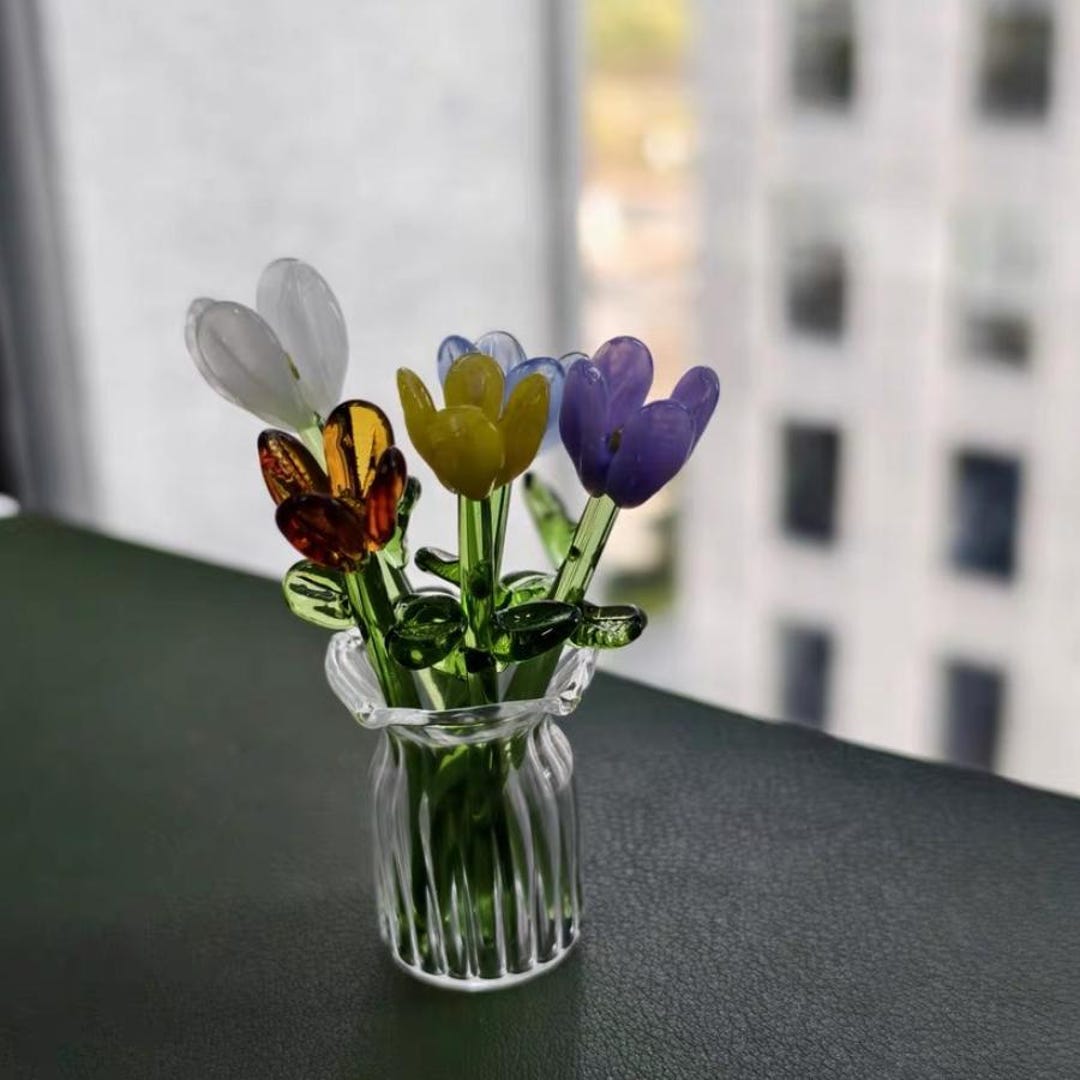 Birth Month Flower Bouquet, Mini Glass Flower Bouquet Set, Mini Flower ...