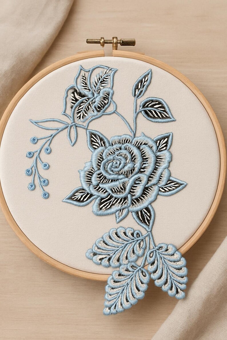 Luxury Floral Rose Neckline Embroidery Design, Elegant Decorative ...