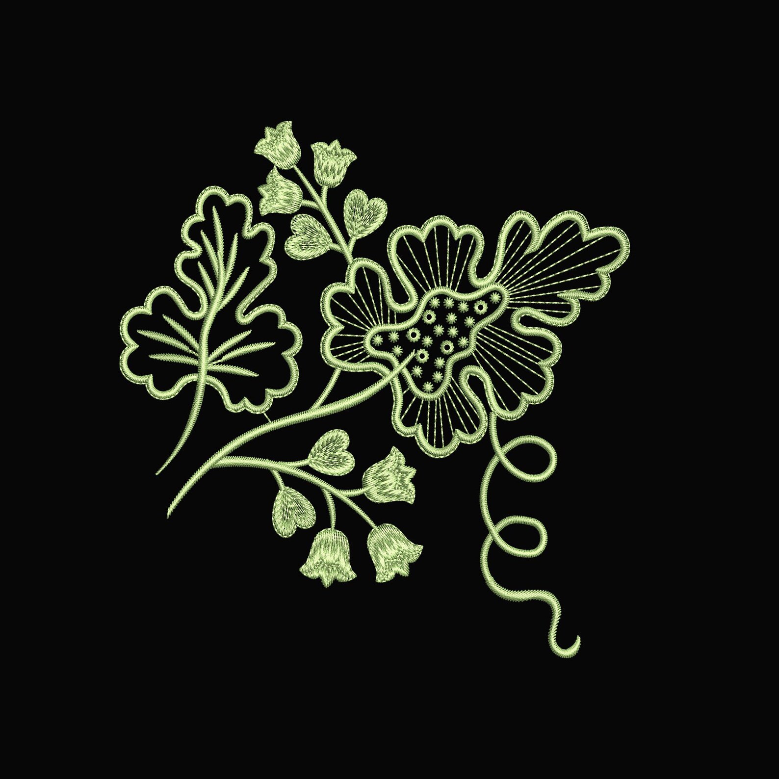 Elegant Single Color Floral Machine Embroidery Design - Vine & Bell ...