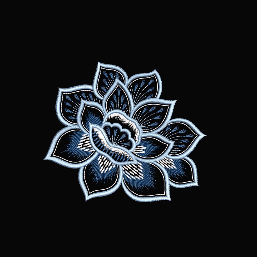 Blue Lotus Machine Embroidery Design | Textured Floral Pattern (instant ...