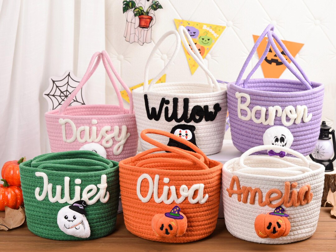 Custom Halloween Trick or Treat Basket, Trick or Treat Bag With Name ...
