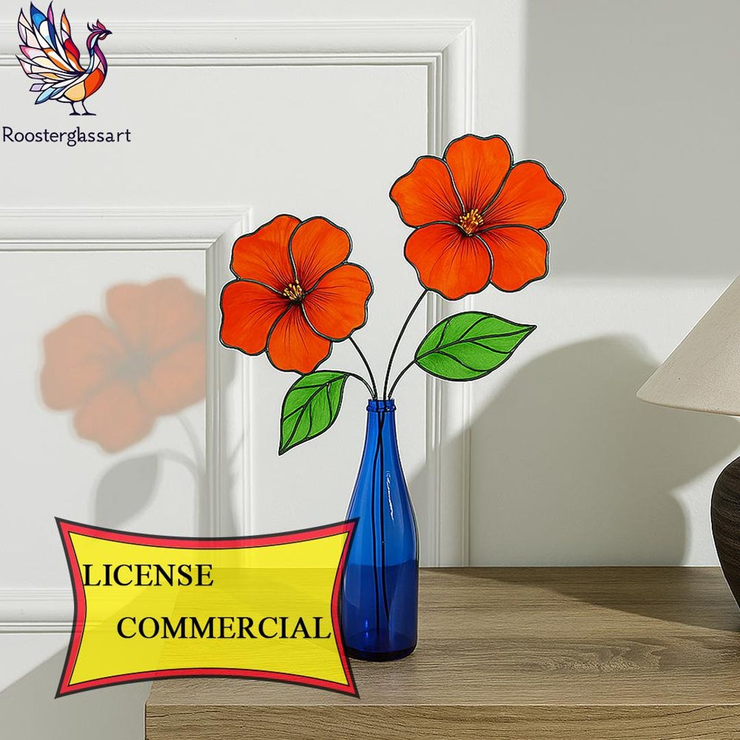 Digital Download Stained Glass Hibiscus Vase Pattern, Stained Glass ...