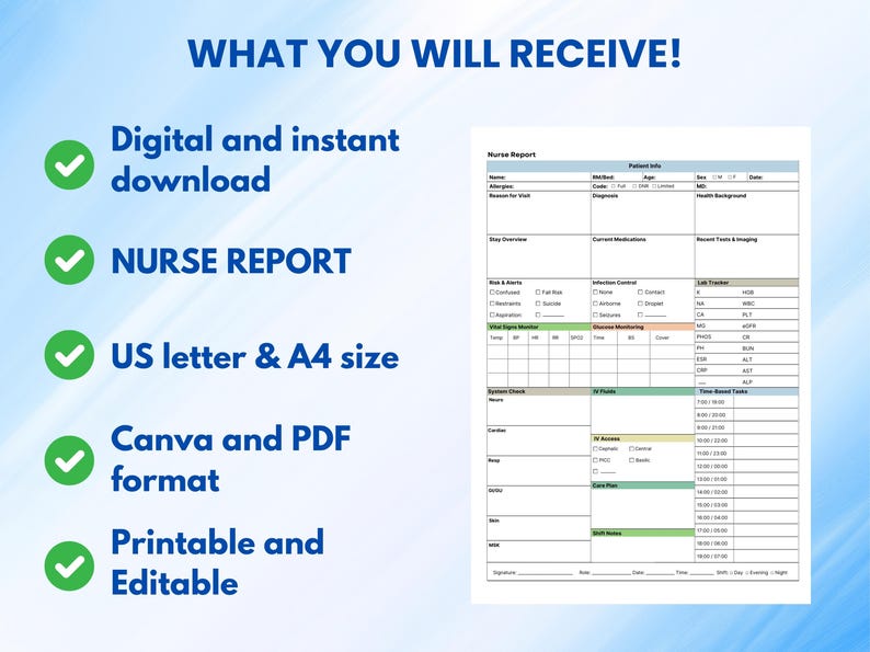 Editable Nurse Sheet | Single Patient Report Template | Printable ...