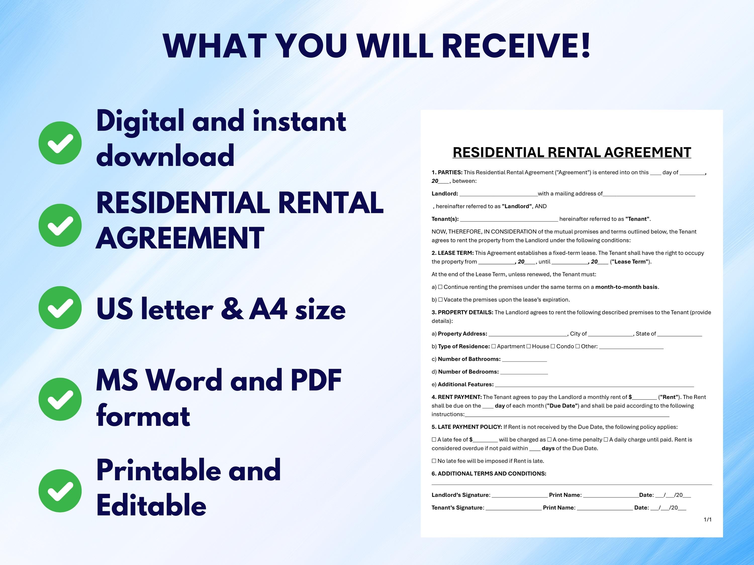 Editable Residential Rental Agreement | Simple One-page Lease ...