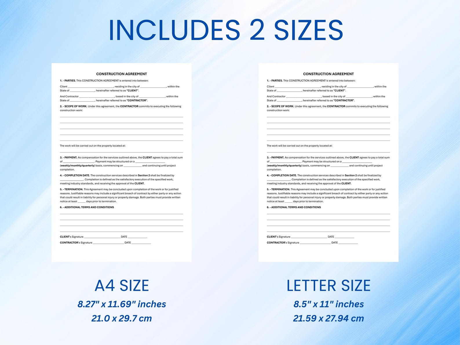 Construction Contract | Agreement Template | Editable & Fillable ...