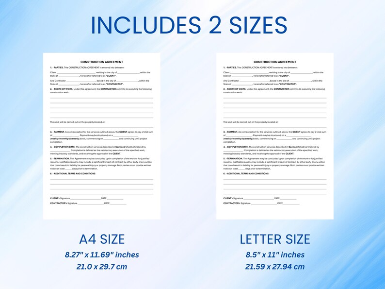 Construction Contract | Agreement Template | Editable & Fillable ...