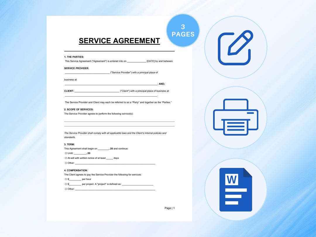 Printable Service Agreement Templates. Services Contract Agreement ...