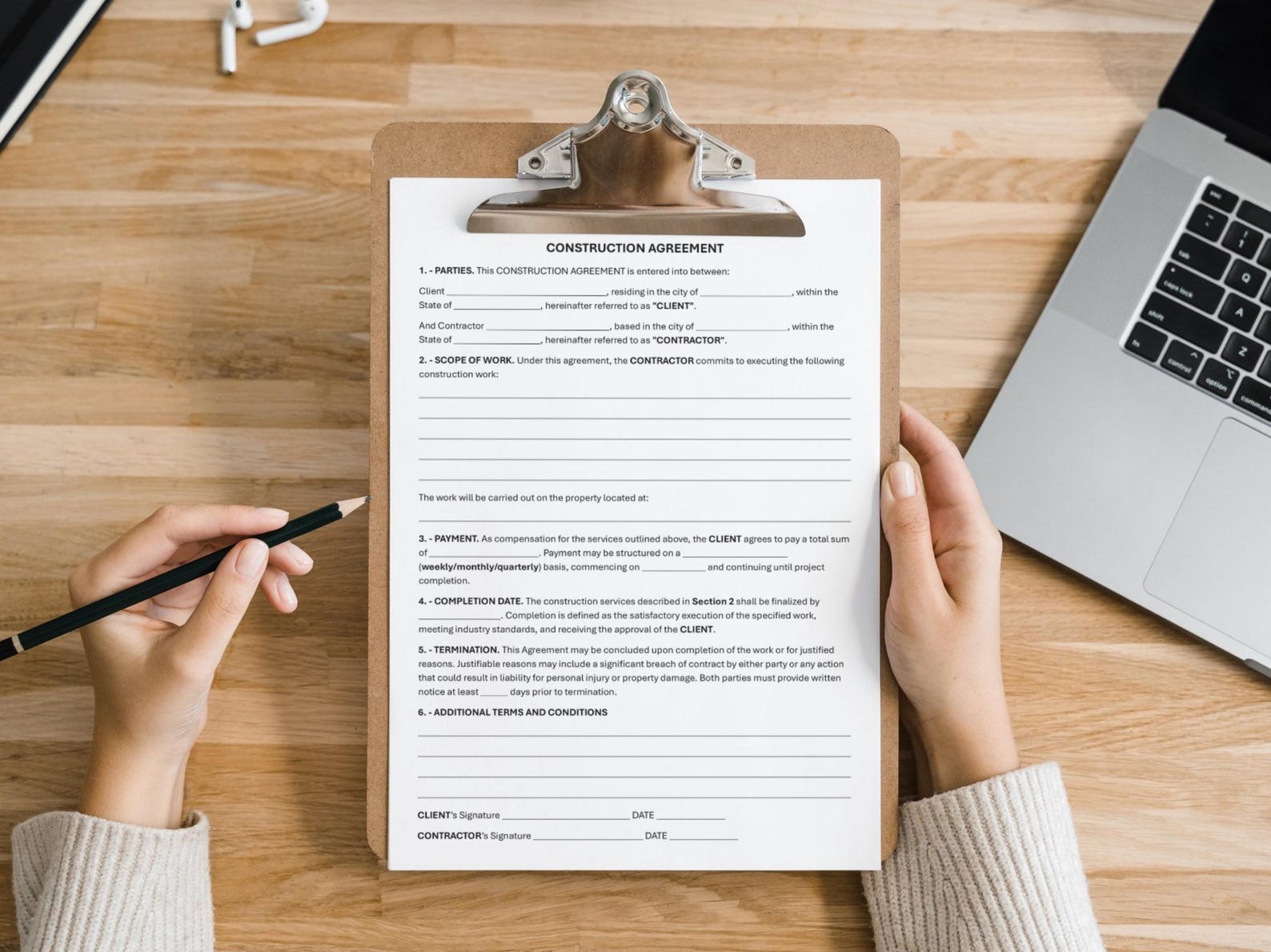 Construction Contract | Agreement Template | Editable & Fillable ...