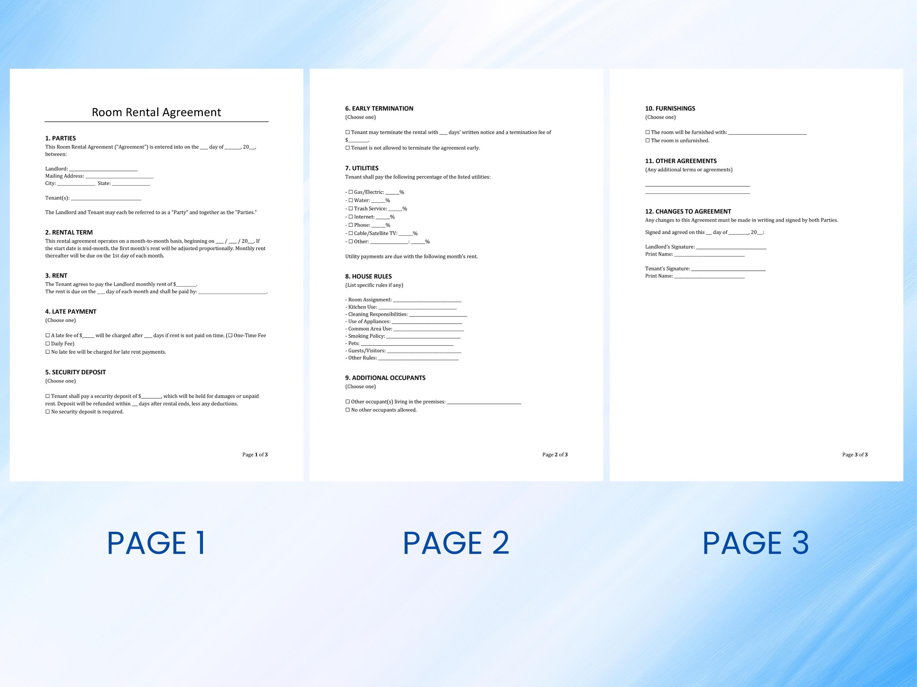Professional Room Rental Agreement Template - Fully Editable and ...