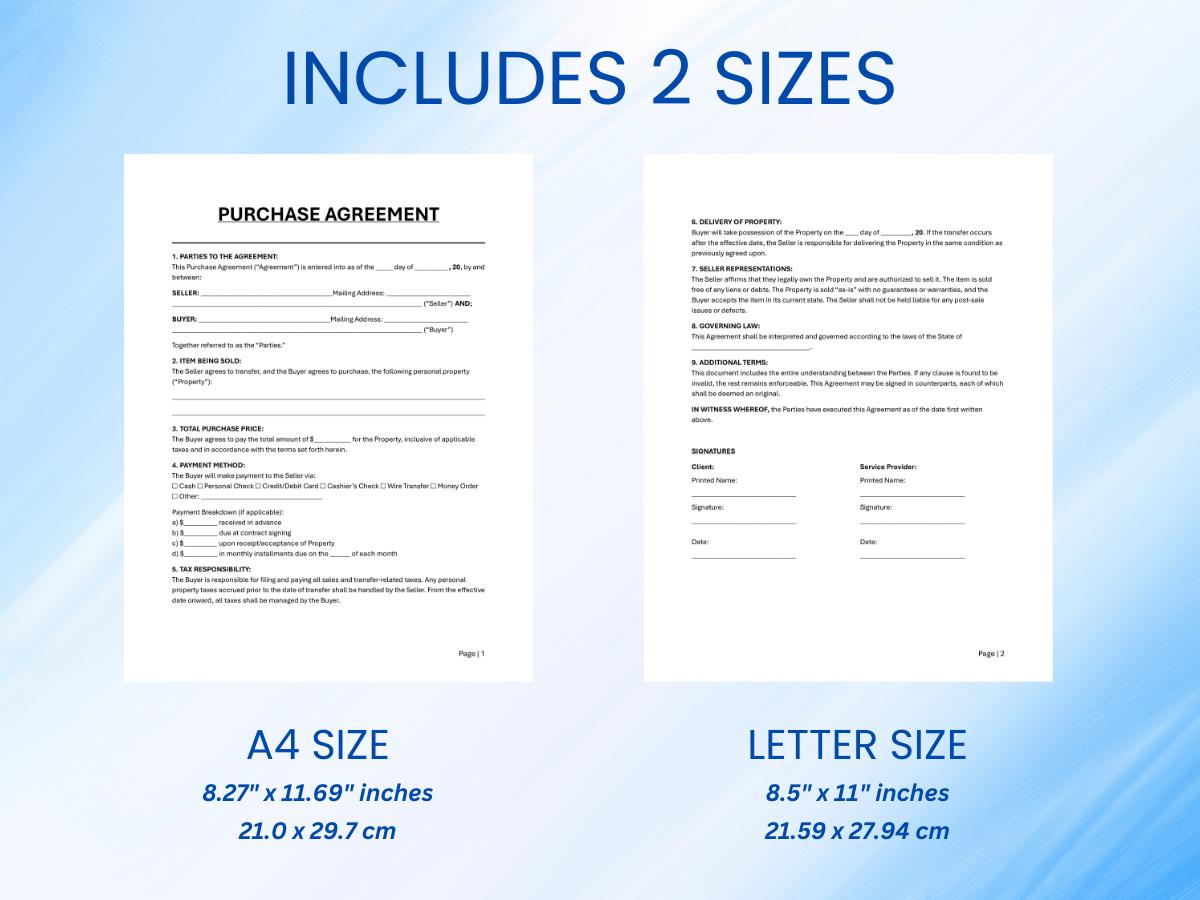 Fillable Purchase Agreement Template – Editable Sales Contract for ...