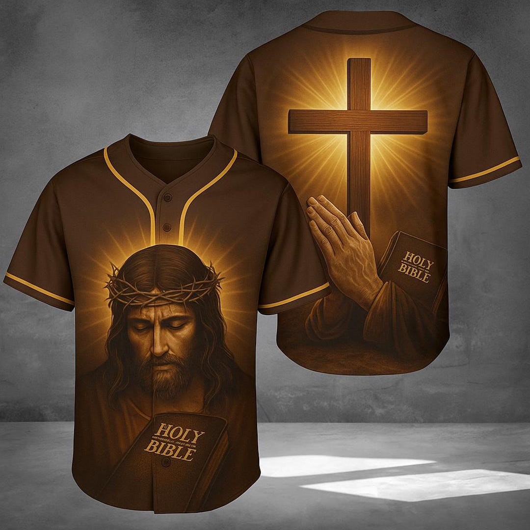 Christian 3D Baseball Jersey - Jesus With Holy Bible and Cross ...