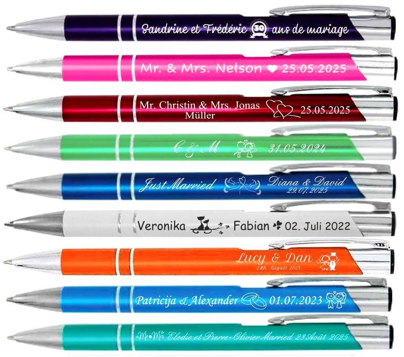 1-500 Personalized Wedding Pens for Guests – Set of Elegant Engraved ...