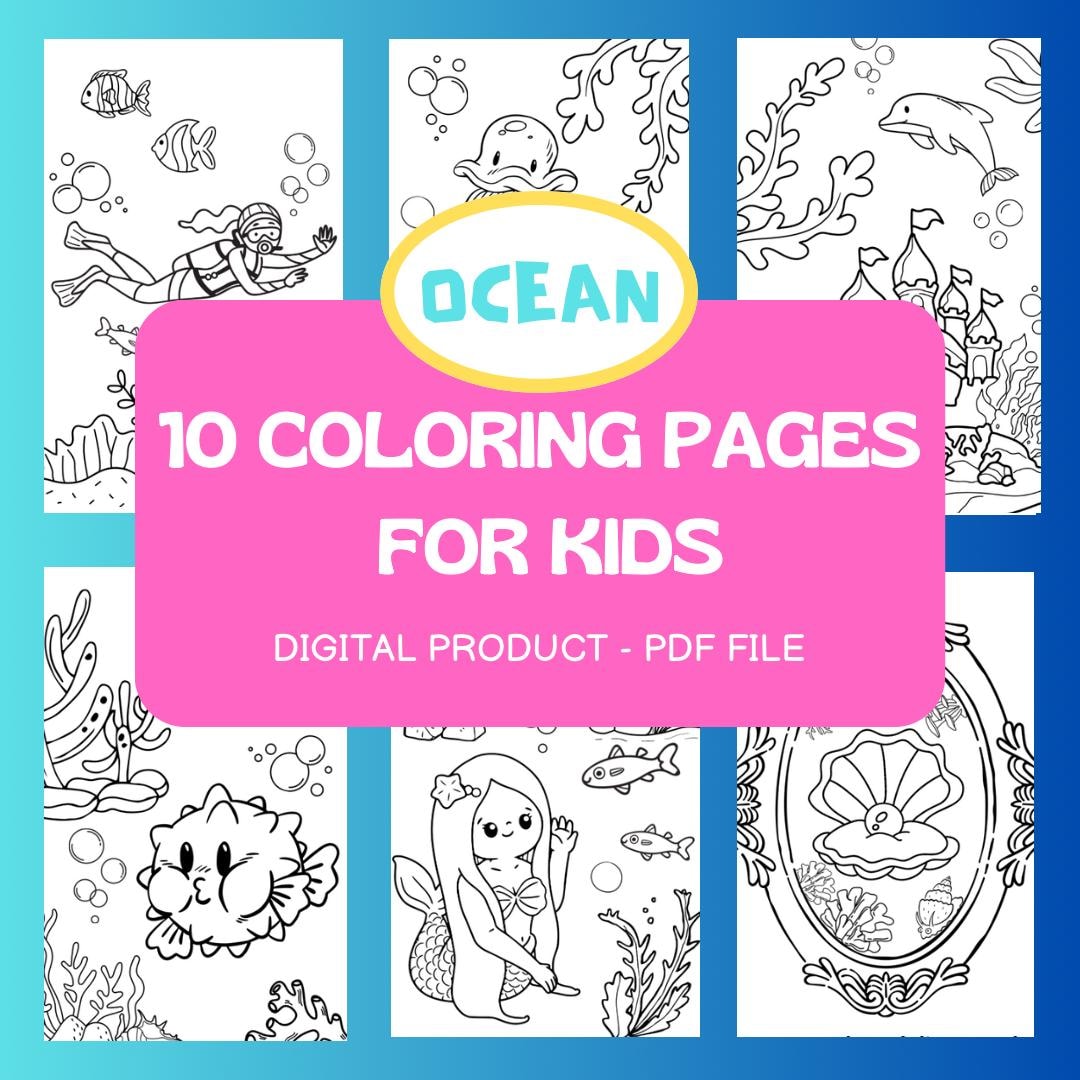 COLORING Book With OCEAN LIFE for Kids, 10 Simple and Easy Pages to ...