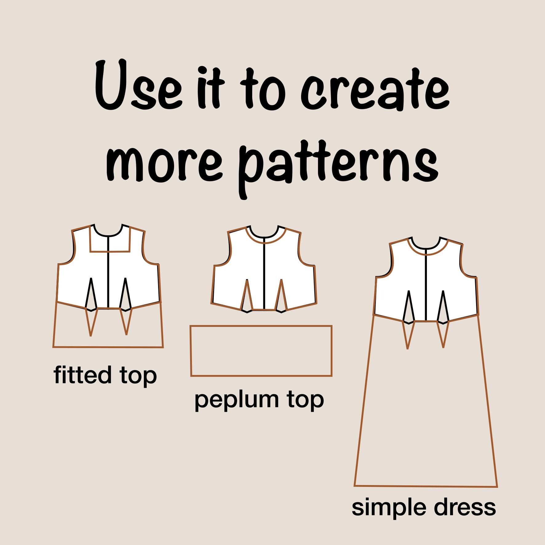 Women's Basic Bodice Block Pattern: Semi-fitted, Bust Cup B, Waist ...