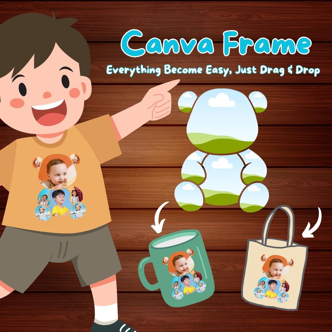 Teddy Bear Canva Frame, Easy to Use, Drag and Drop Canva Photo Frame ...