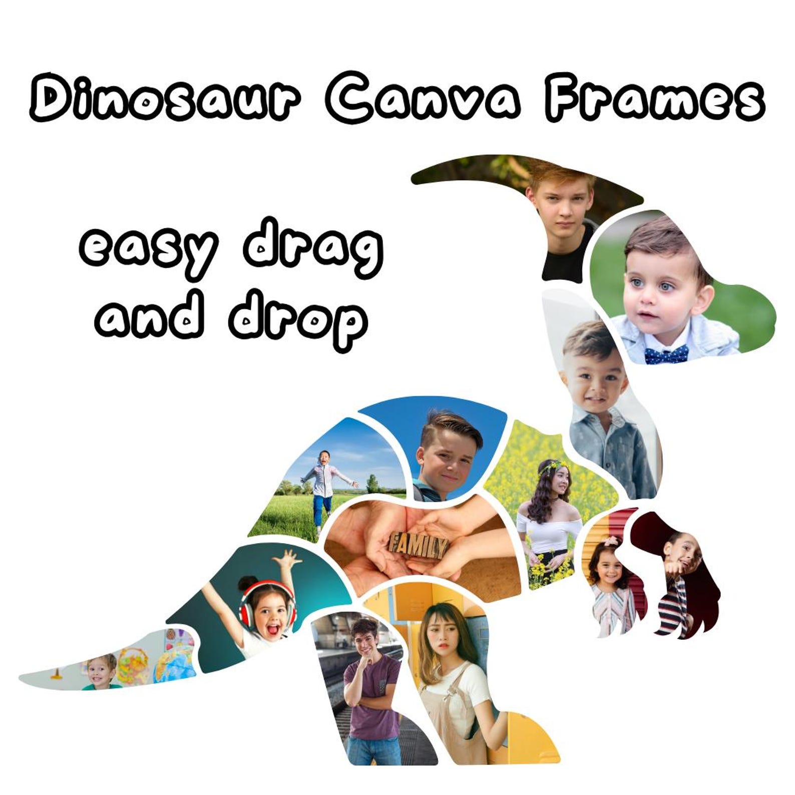 Dinosaur Canva Frame, Drag and Drop Photo Collage, Editable Canva Frame ...